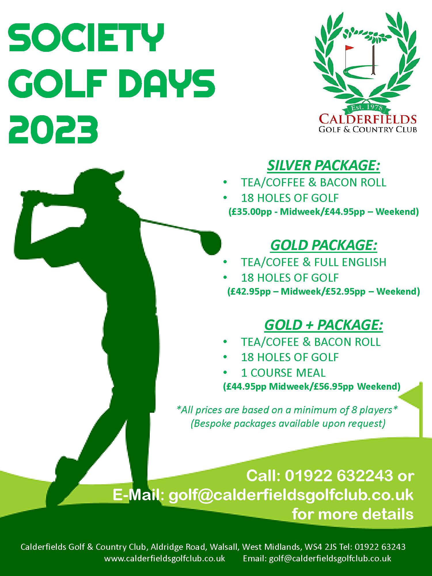Golf Society packages for 2023 | Calderfields Hotel Golf & Country Club